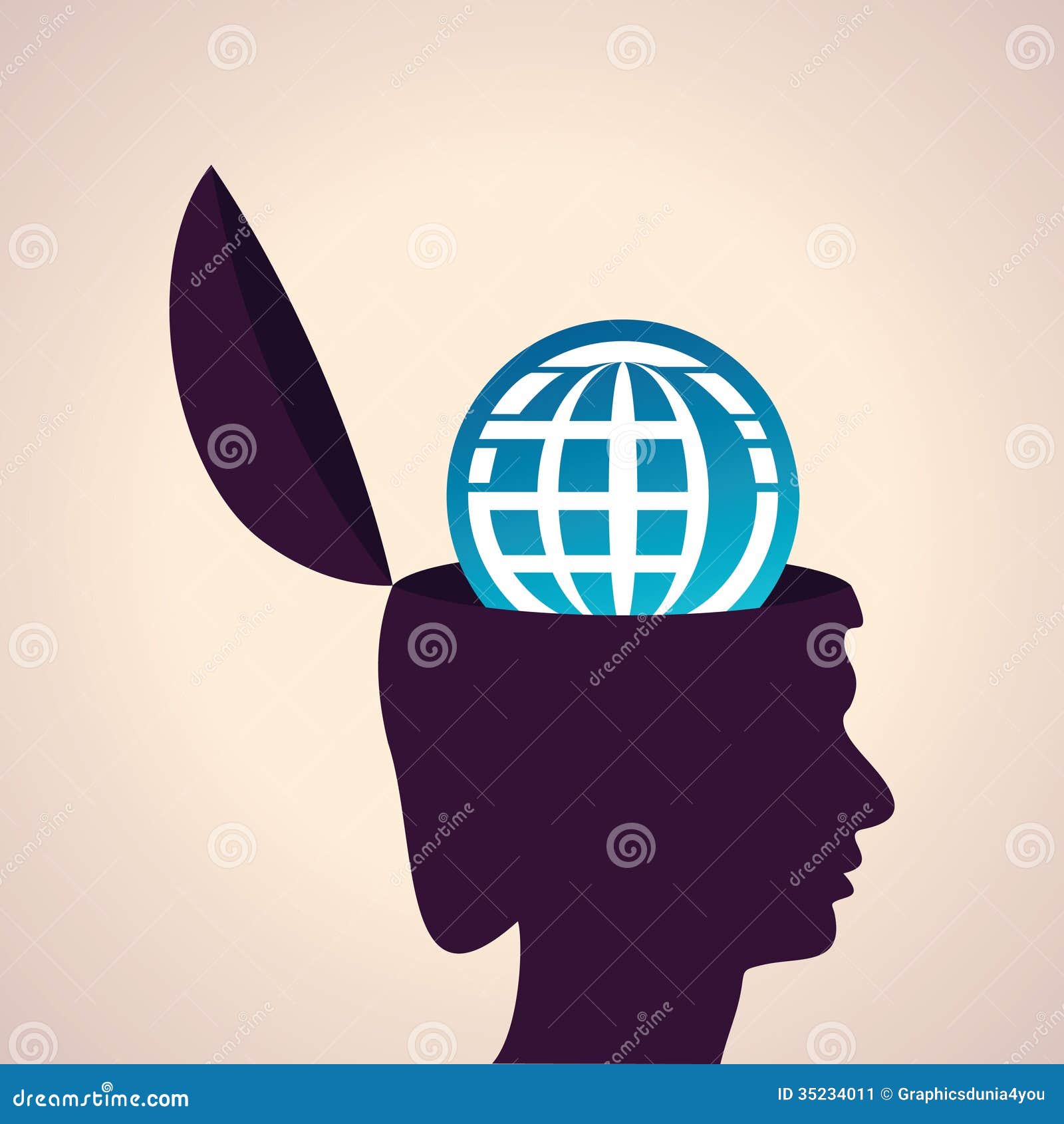 Thinking Concept-Human Head with Earth Icon Stock Vector - Illustration ...