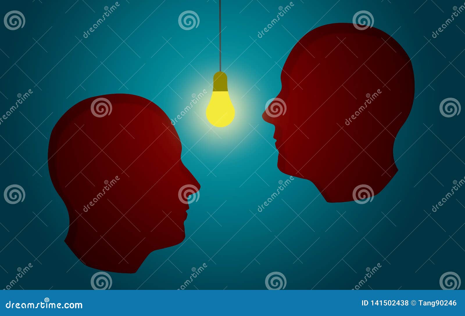 Thinking Concept, Human Head with Light Bulbs Stock Illustration ...