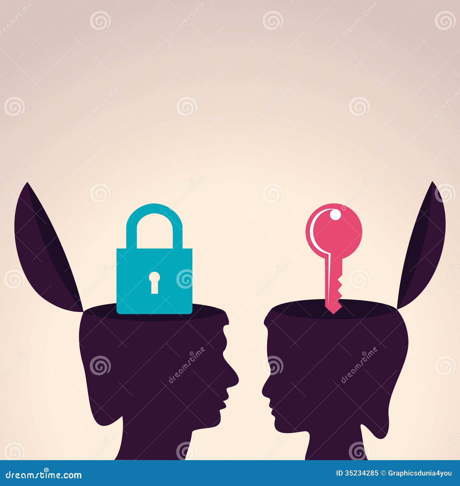 Thinking Concept-Human Head with Lock and Key Symbol Stock Vector ...