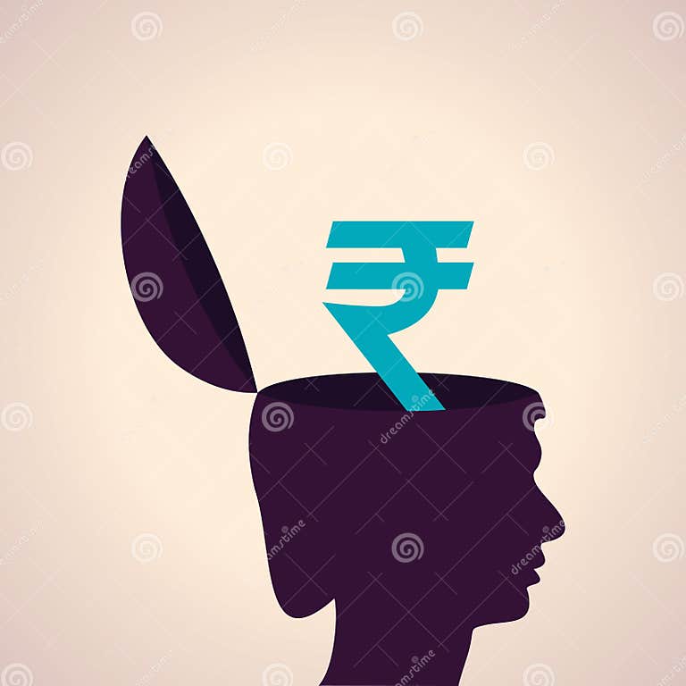 Thinking Concept-Human Head with Rupee Symbol Stock Vector ...