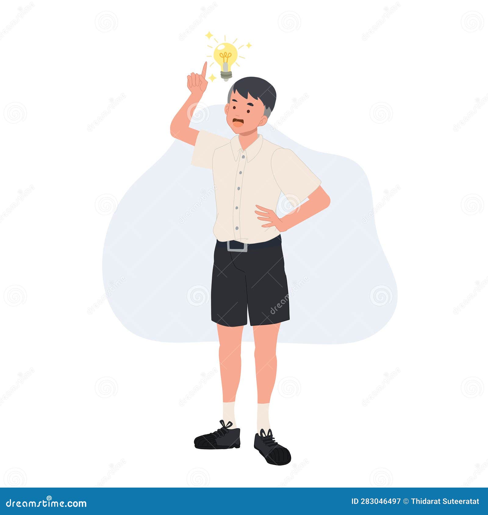 Thinking Concept, Idea Innovation, Cute Thai Student Boy with Lightblup ...