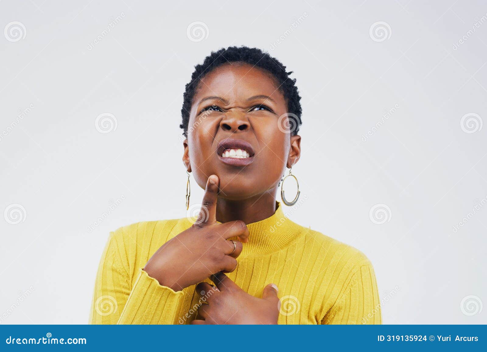 Thinking, Confused and Black Woman with Doubt for Question, Problem ...