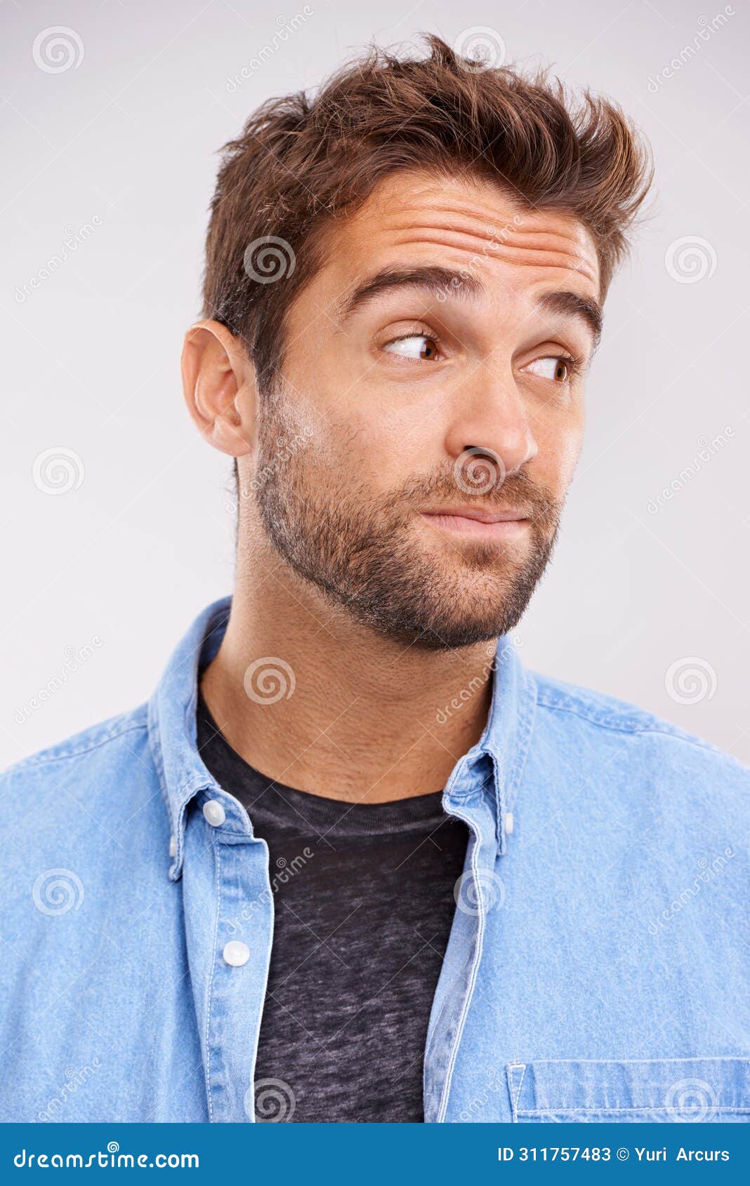 Thinking, Confused and Man with Ideas, Choice and Emotion on White ...