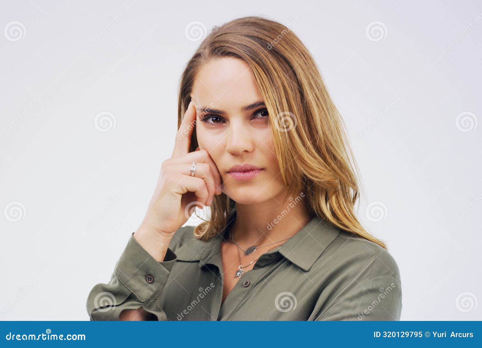 Thinking, Confused and Portrait of Woman with Doubt in Studio for ...