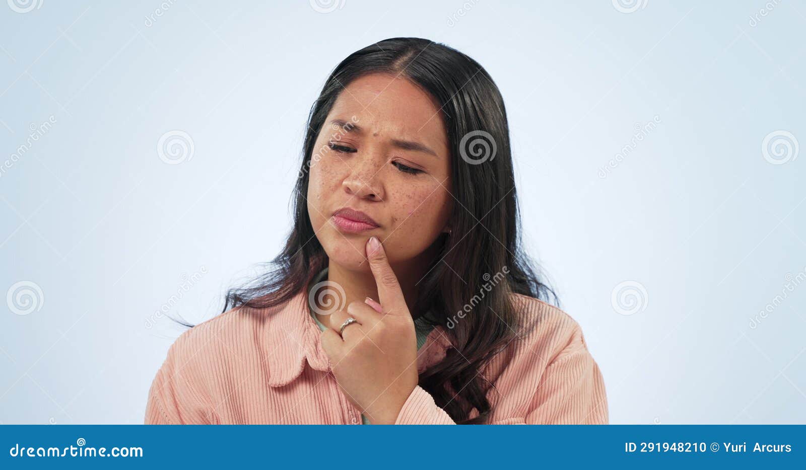 Thinking, Confused and Woman in Studio with Questions, Choice or ...