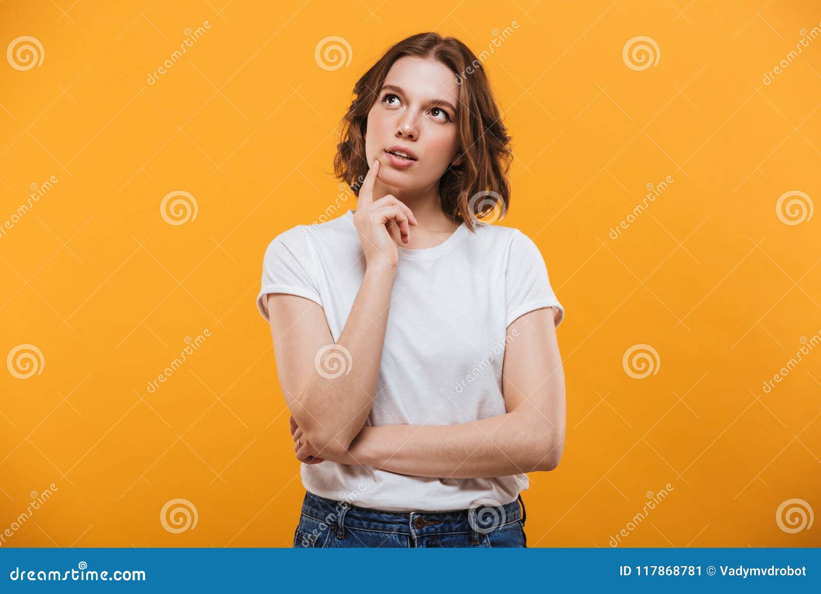 Thinking Cute Young Woman Standing Isolated Stock Image - Image of ... Thinking Cute Young Woman Standing Isolated Stock Image - Image of ...
