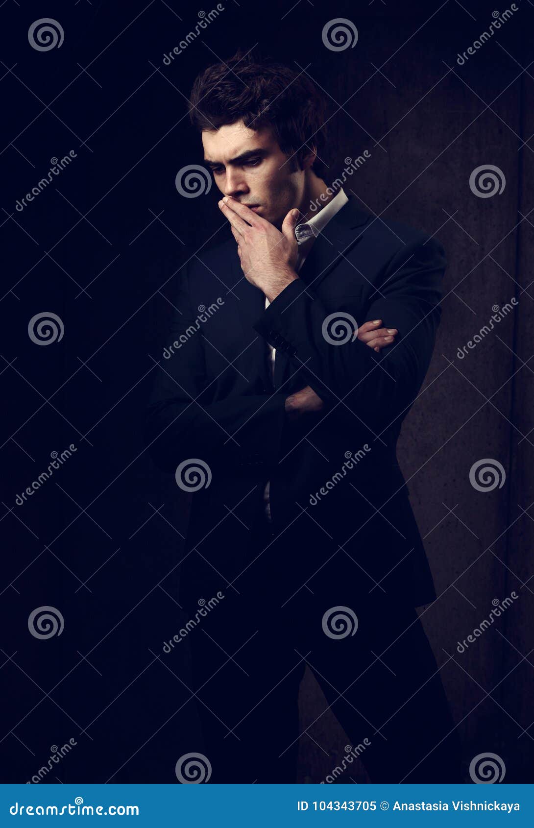 Thinking Depression Charismatic Man Looking Up On Dark Shadow Dr ...