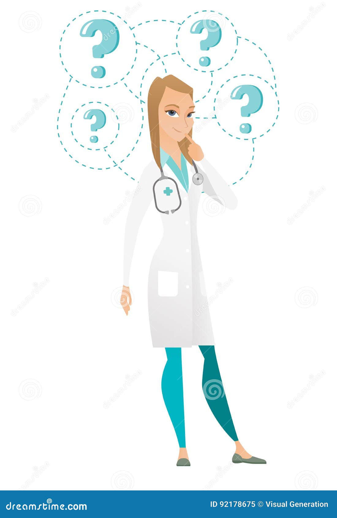 Thinking Doctor with Question Marks. Stock Vector - Illustration of ...