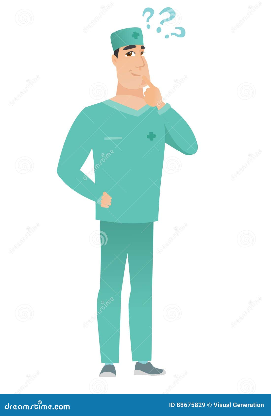Thinking Doctor with Question Marks. Stock Vector - Illustration of ...