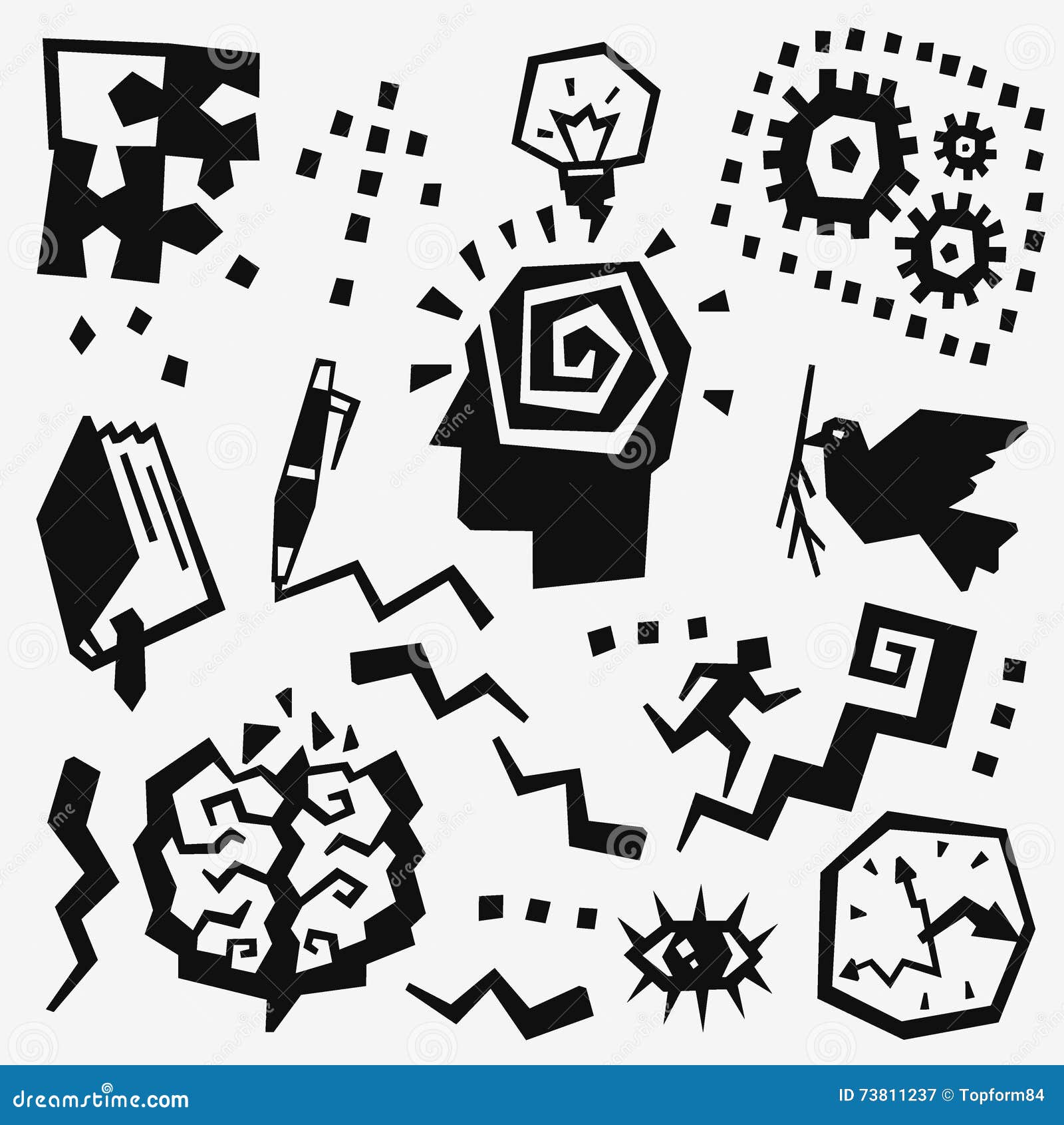 Thinking doodles set stock vector. Illustration of symbols - 73811237
