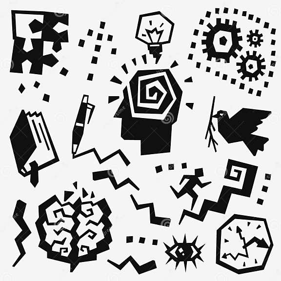 Thinking doodles set stock vector. Illustration of symbols - 73811237