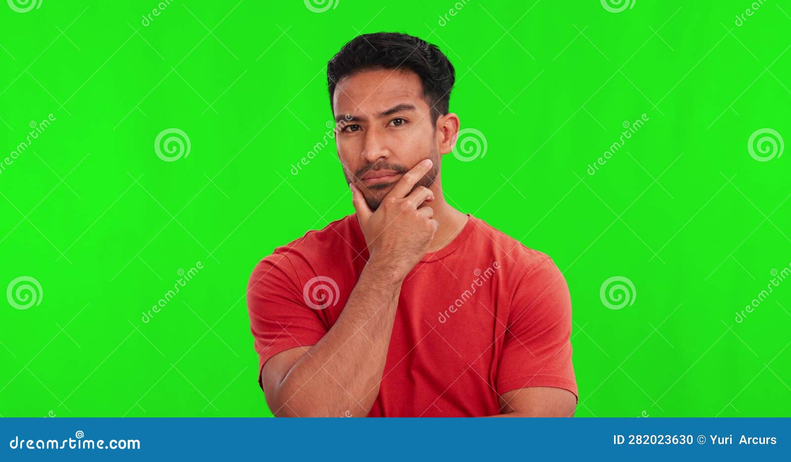 Thinking, Doubt and Face of an Asian Man on a Green Screen for a ...
