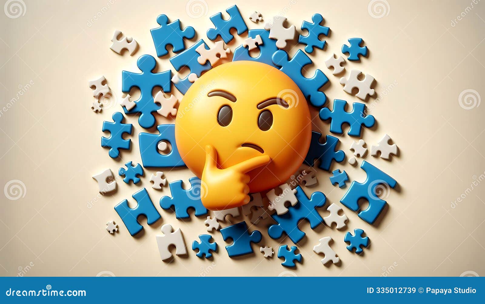 Thinking Emoji Surrounded by Puzzle Pieces Stock Illustration ...