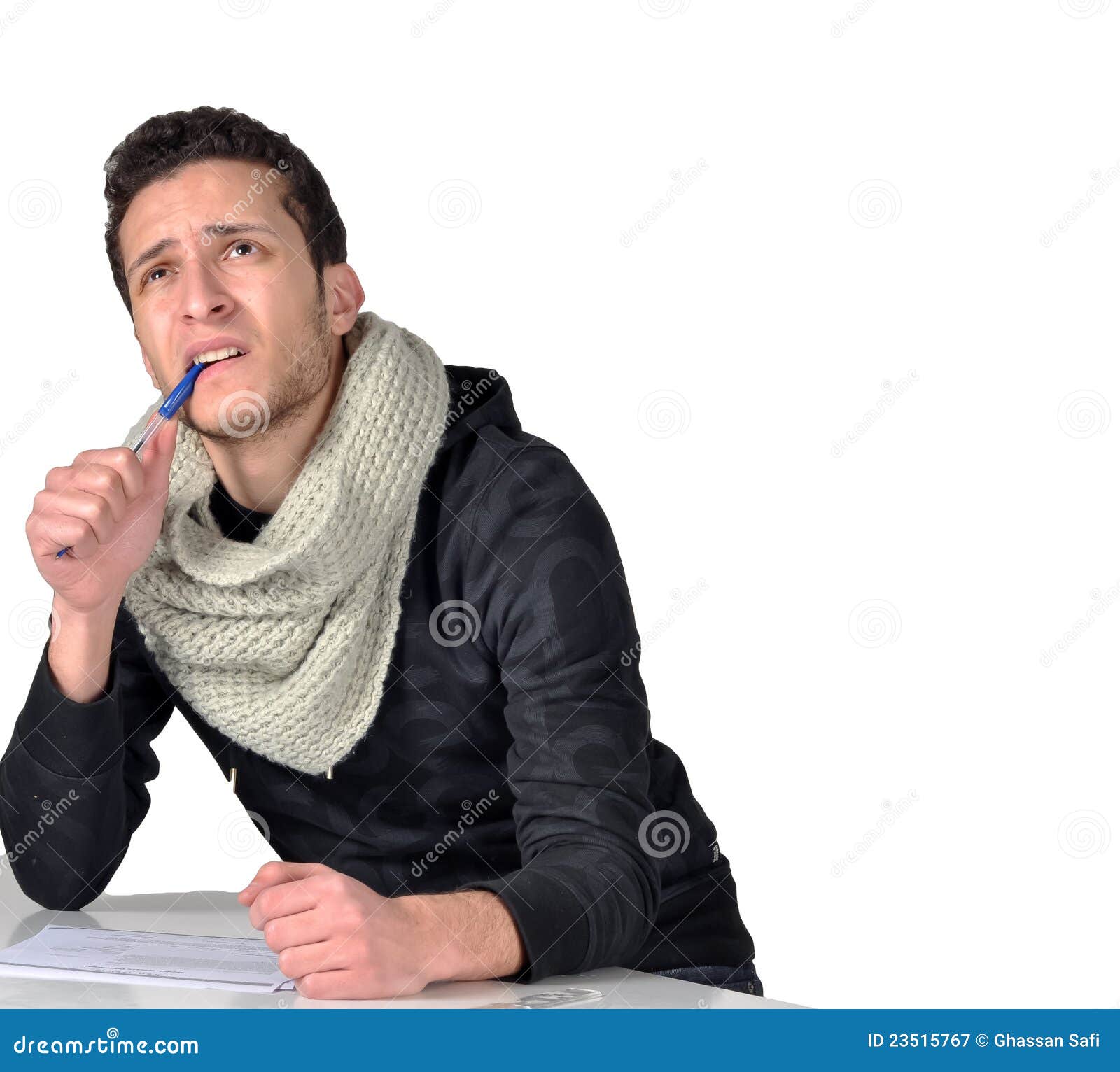 Thinking in an exam stock image. Image of guessing, thinking - 23515767