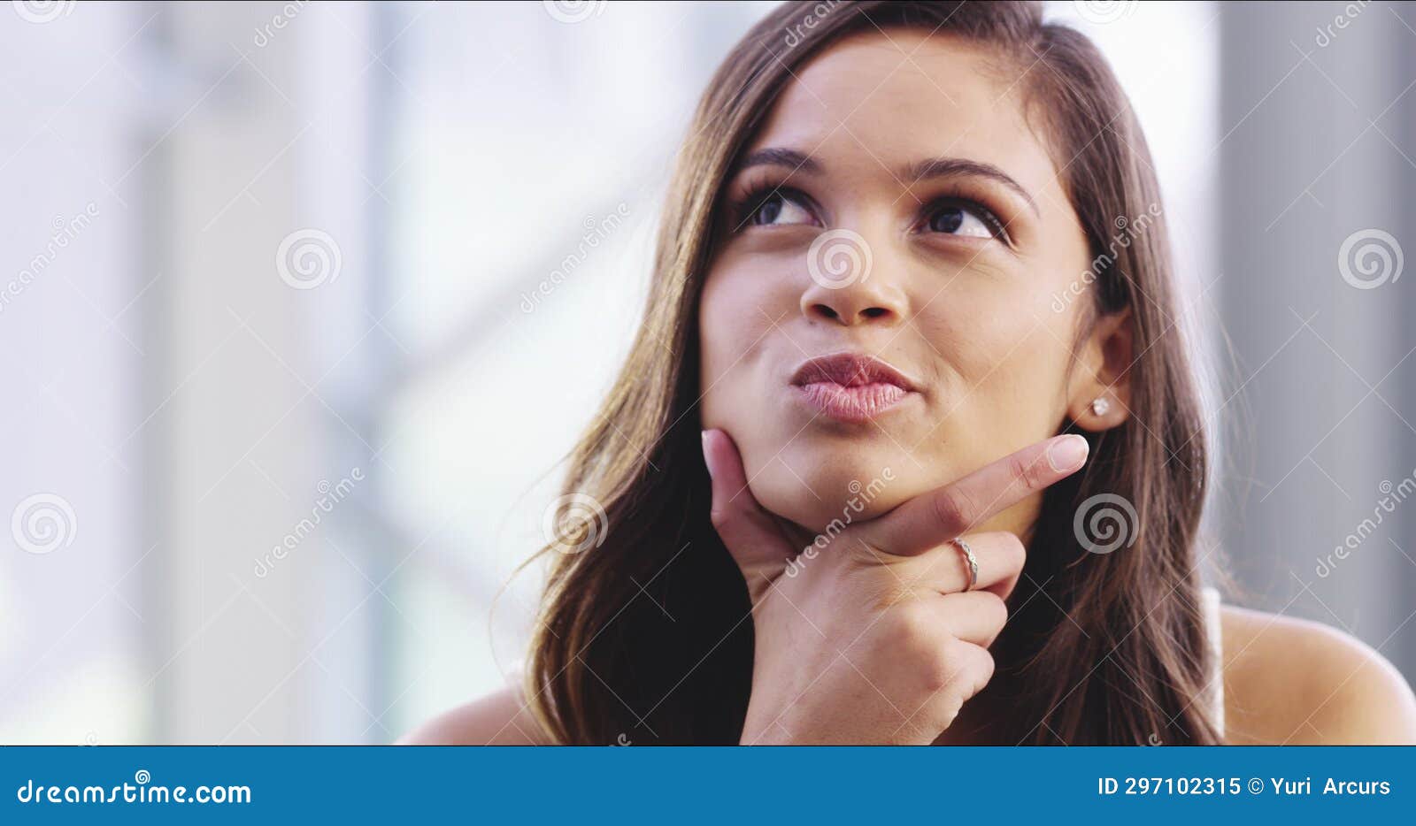 Thinking, Face and Happy Woman with Decision, Conclusion or Problem ...