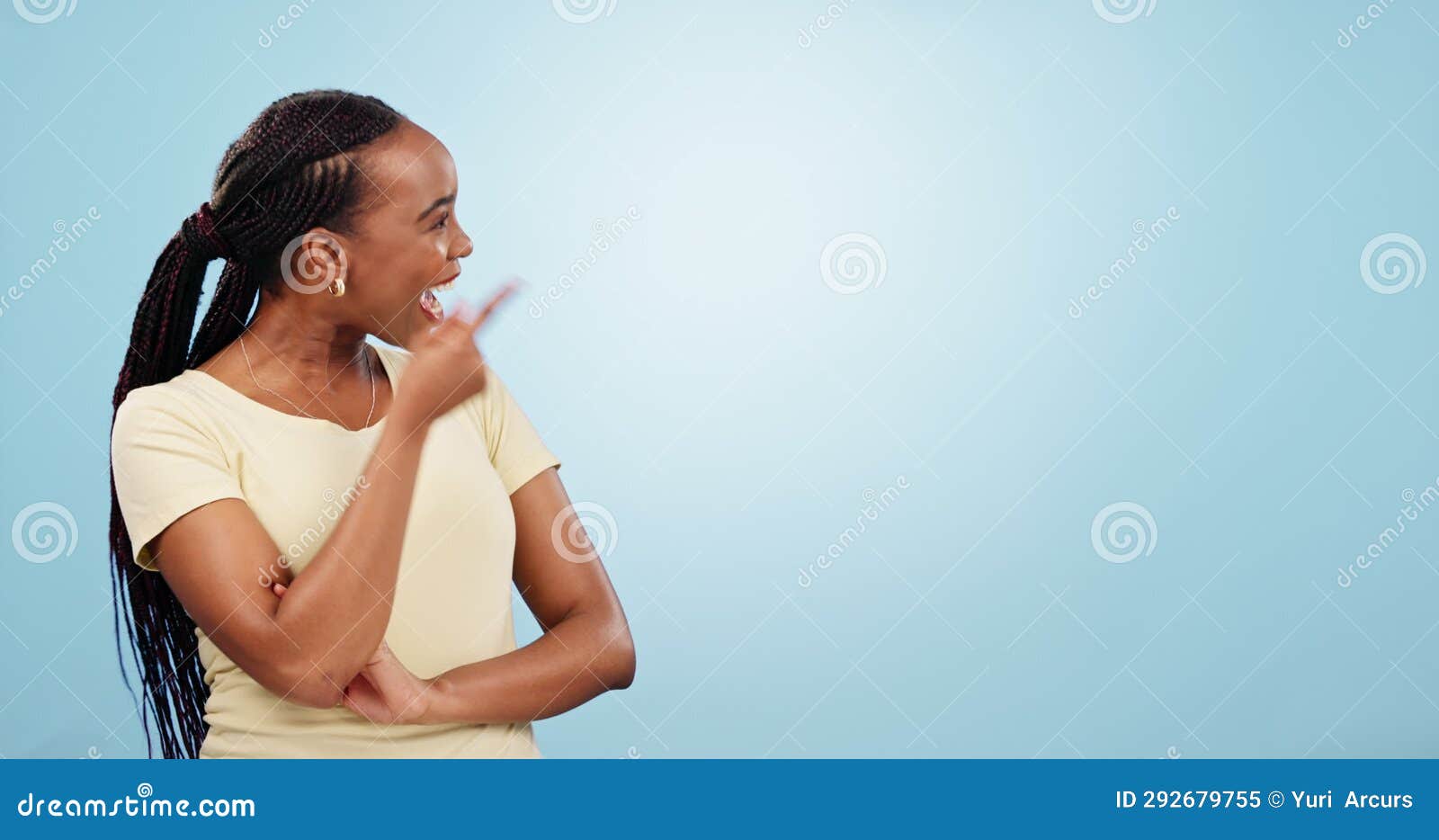 Thinking, Face and Happy Woman in Studio with Solution of Ideas ...