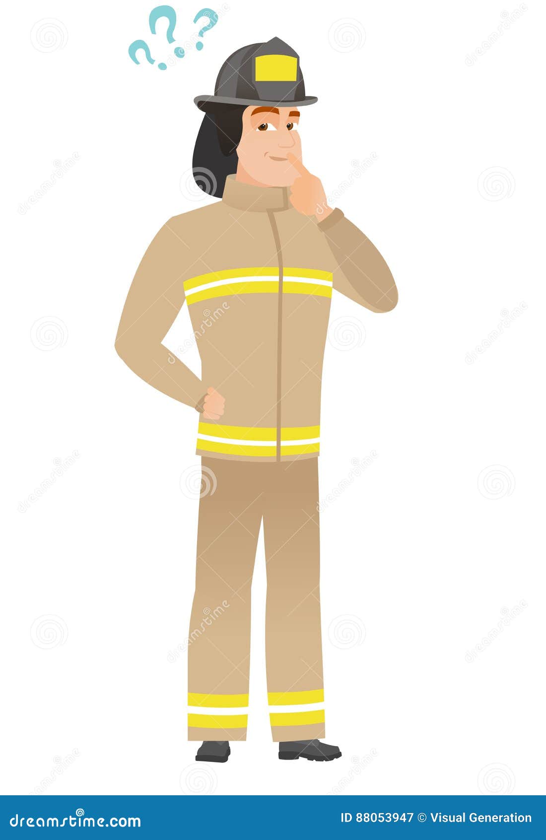 Thinking Firefighter with Question Marks. Stock Vector - Illustration ...