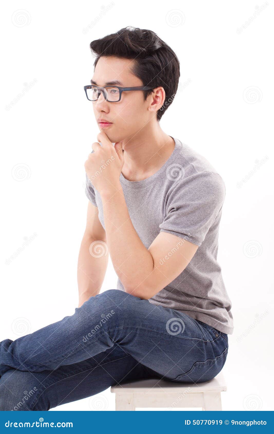 Thinking Genius Man Studio Shot, Looking Away Stock Image - Image of ...