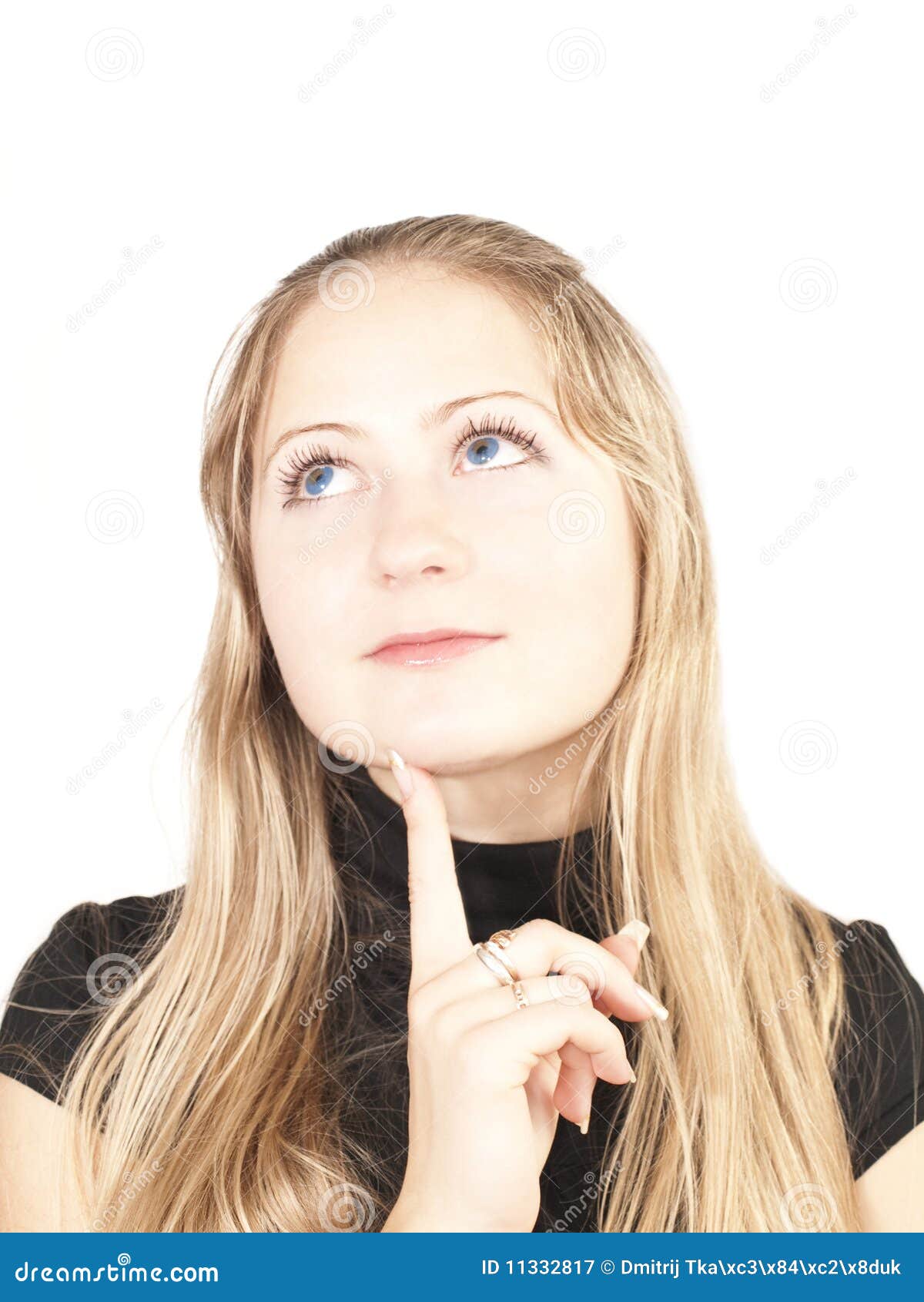 Thinking Girl. Small Girl Pupil With Laptop. Smart School Girl In ...