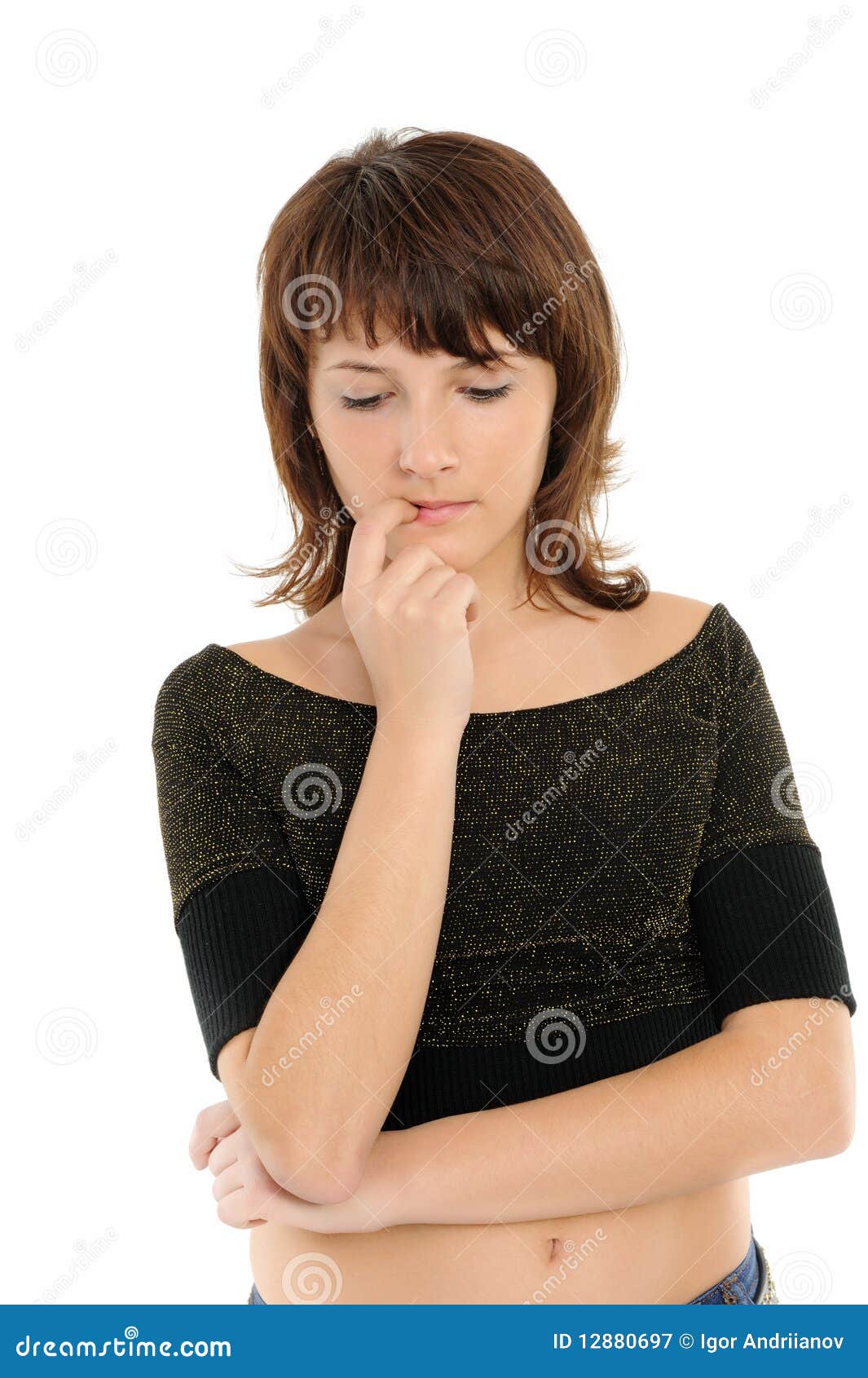 Thinking Girl stock image. Image of face, brunette, caucasian - 12880697