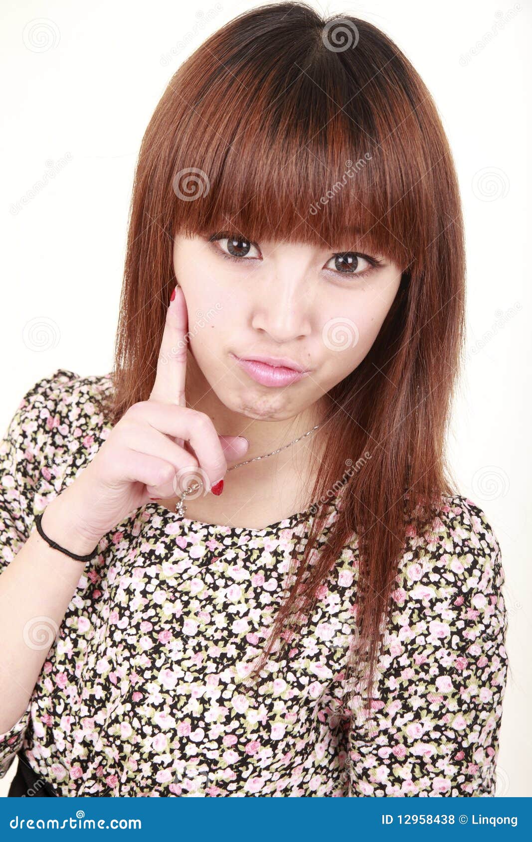 Thinking girl stock photo. Image of head, chinese, female - 12958438