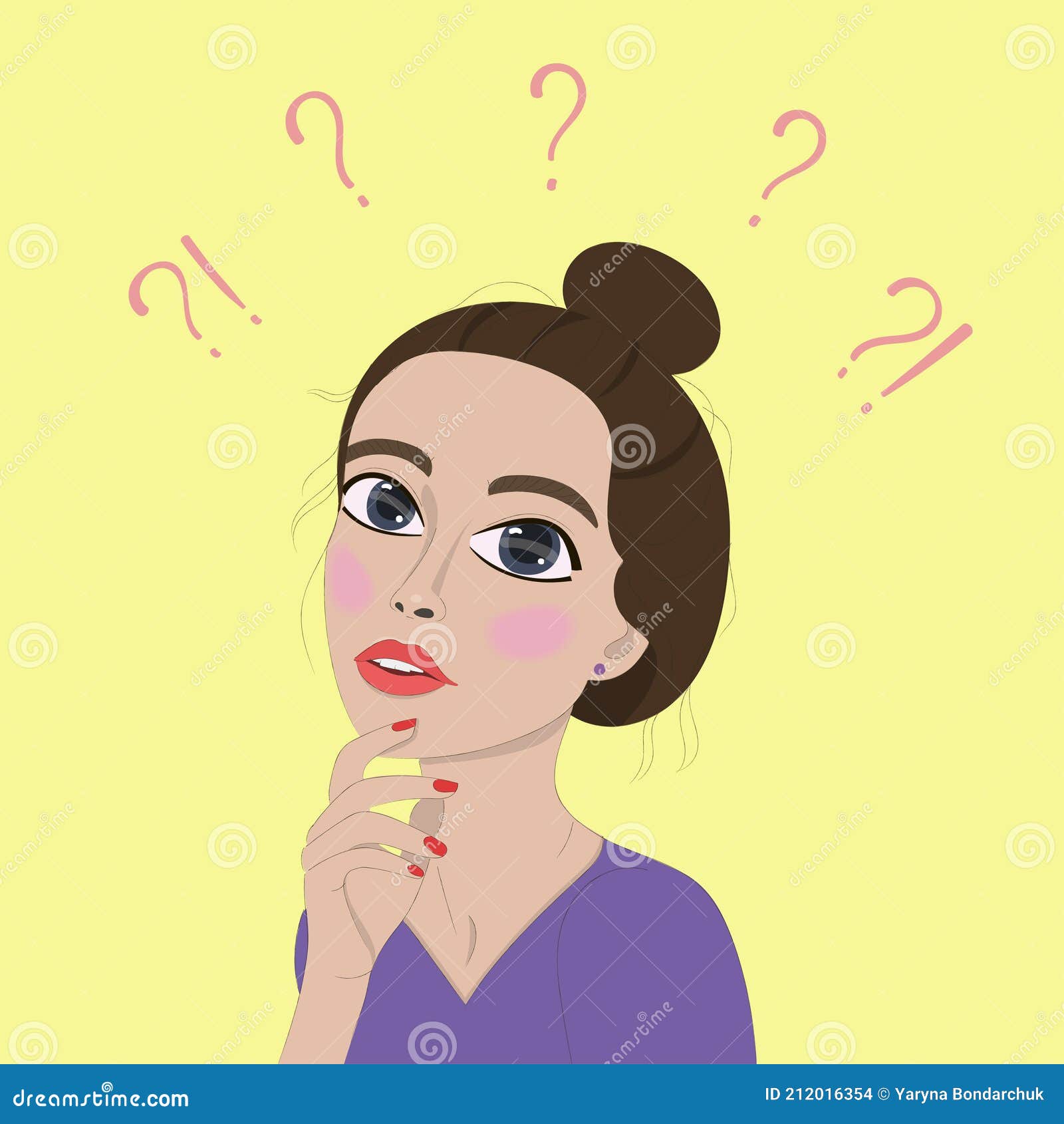 Thinking Girl. Curious Woman Questioning, Question Mark Stock Vector ...