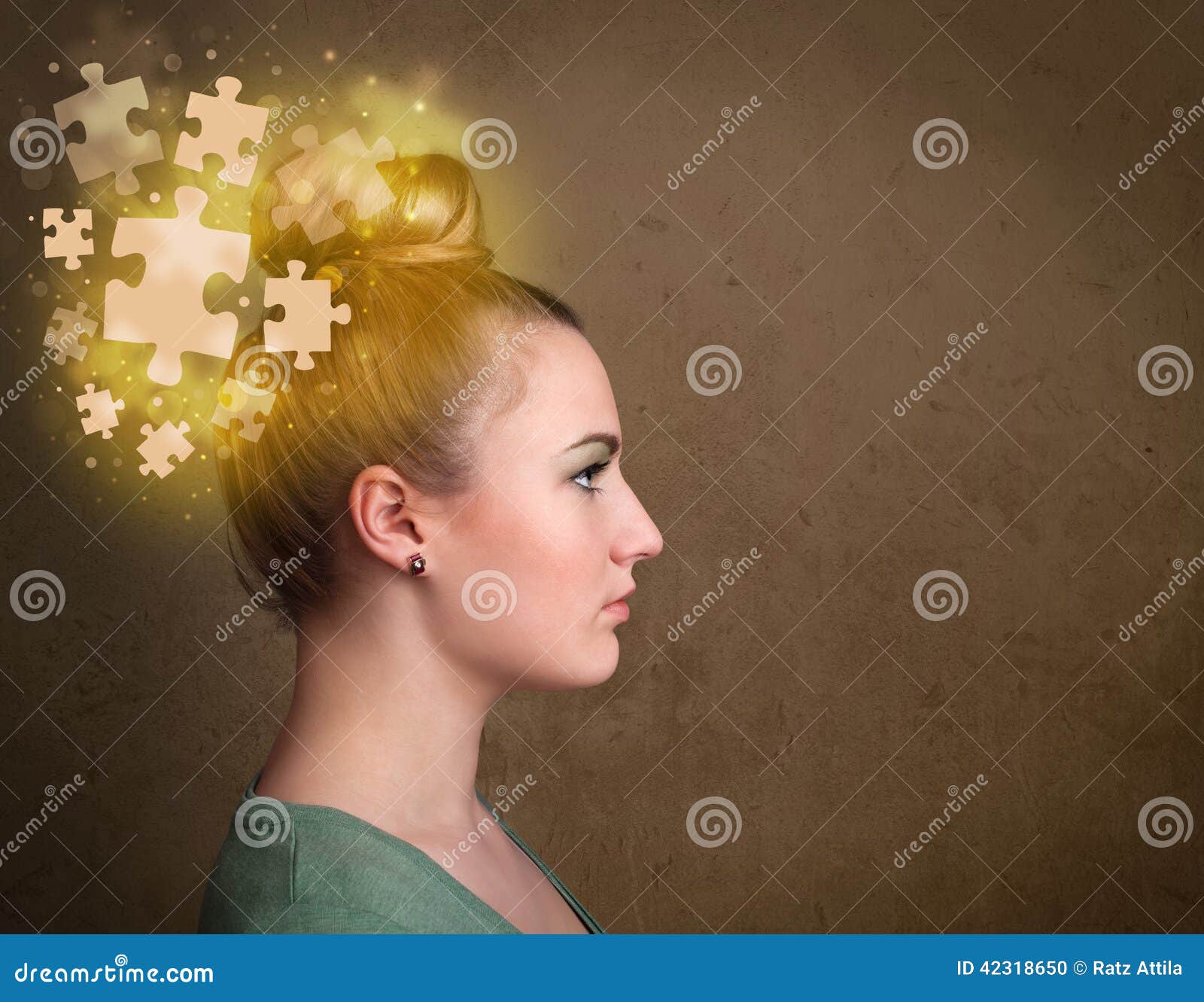 Thinking with Glowing Puzzle Mind on Grungy Background Stock Photo ...