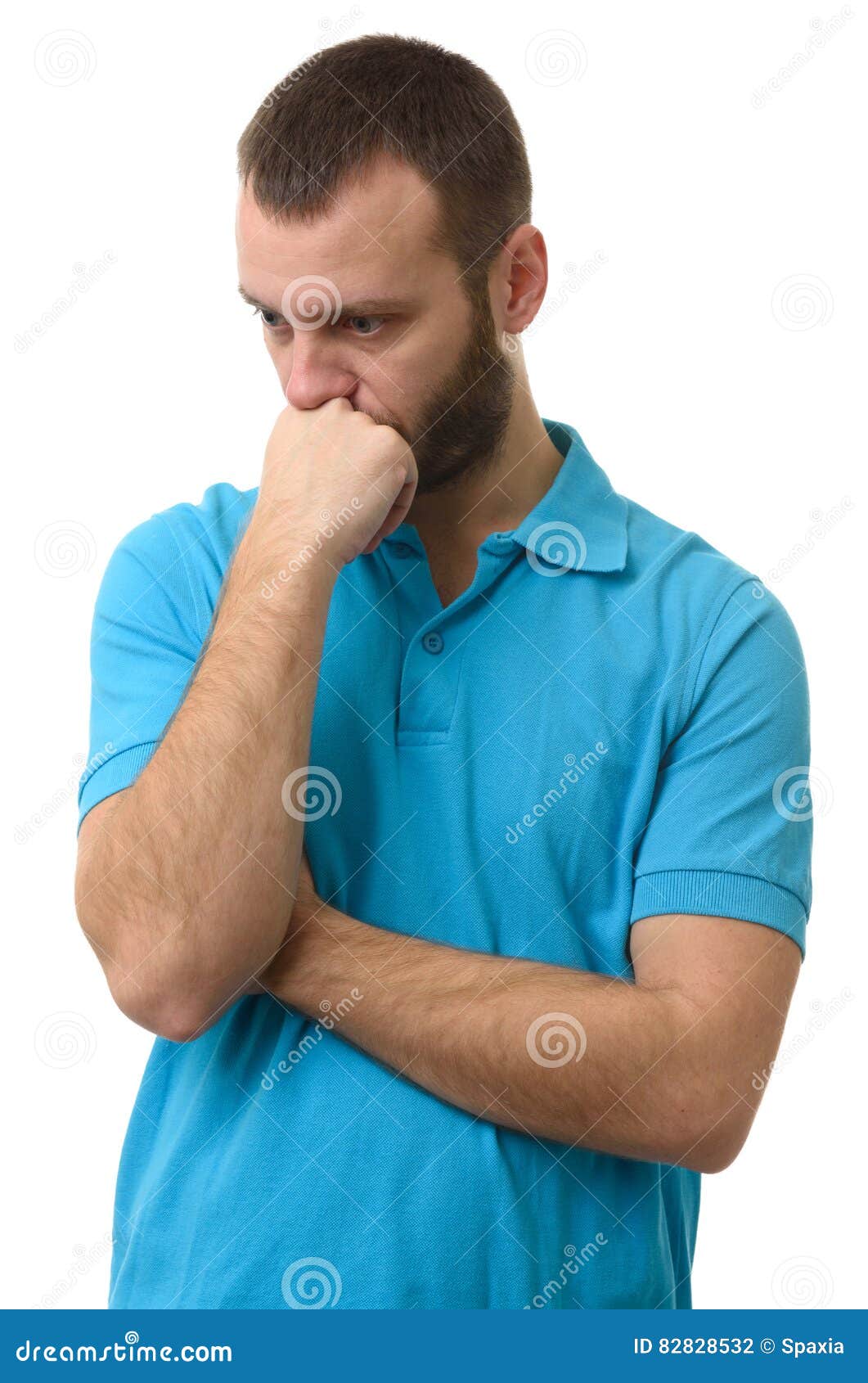 Thinking Guy. Sad Man Looking Down Stock Photo - Image of isolated ...