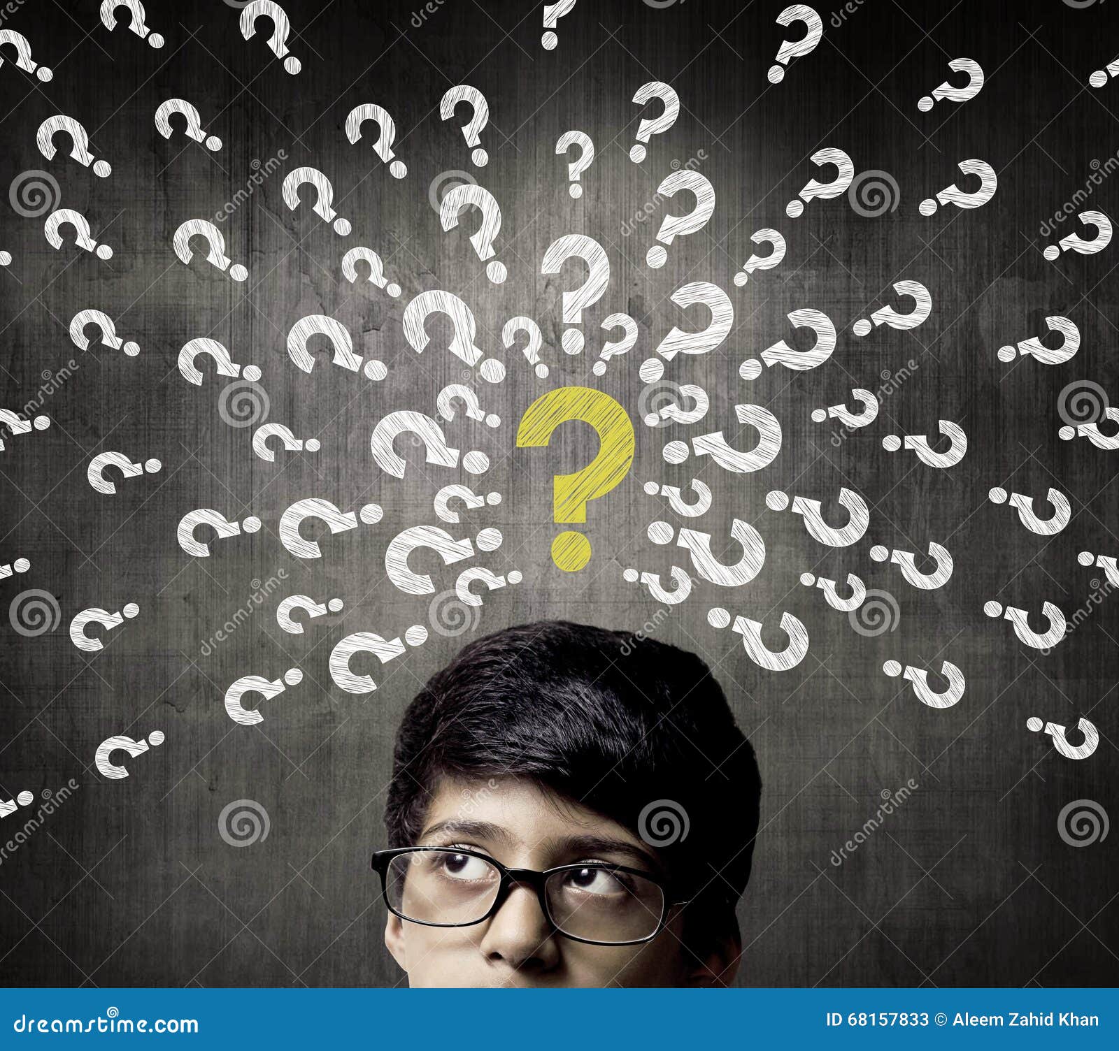 Thinking Half Head Of Genius Little Boy Wearing Glasses Stock Image ...