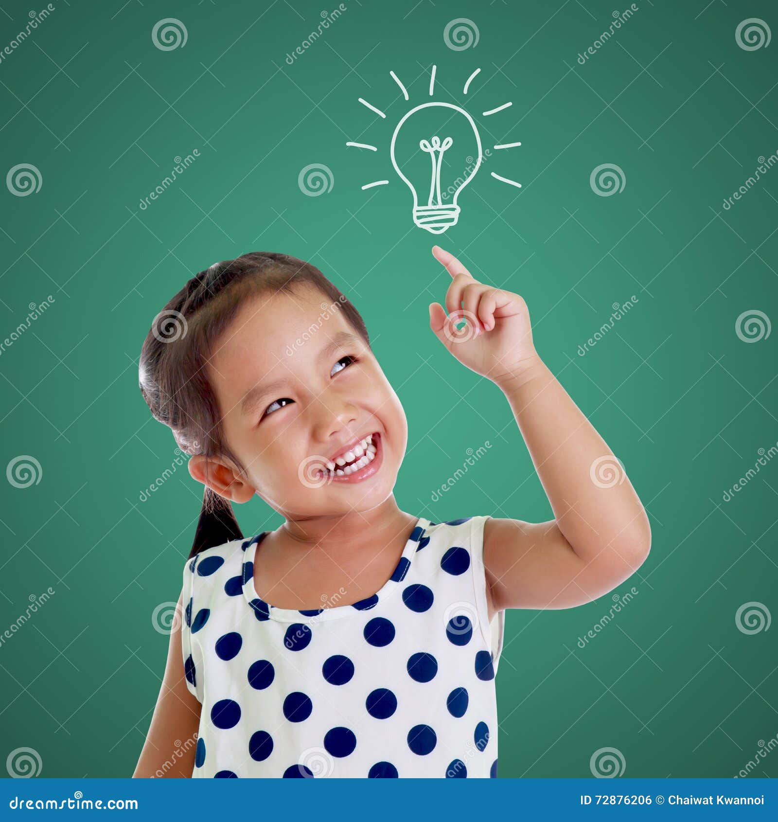 Thinking Happy Kid With Idea Bulb Stock Photo | CartoonDealer.com #72876206