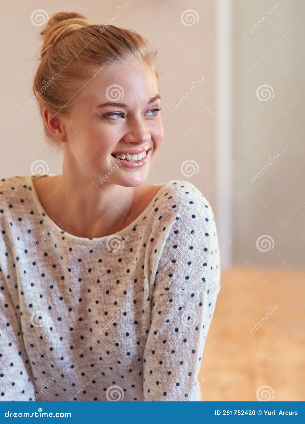 Thinking Happy Thoughts. a Smiling Young Woman at Home. Stock Photo ...