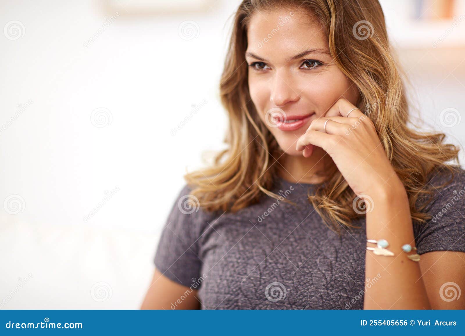 Thinking Happy Thoughts...a Young Woman Relaxing at Home. Stock Photo ...