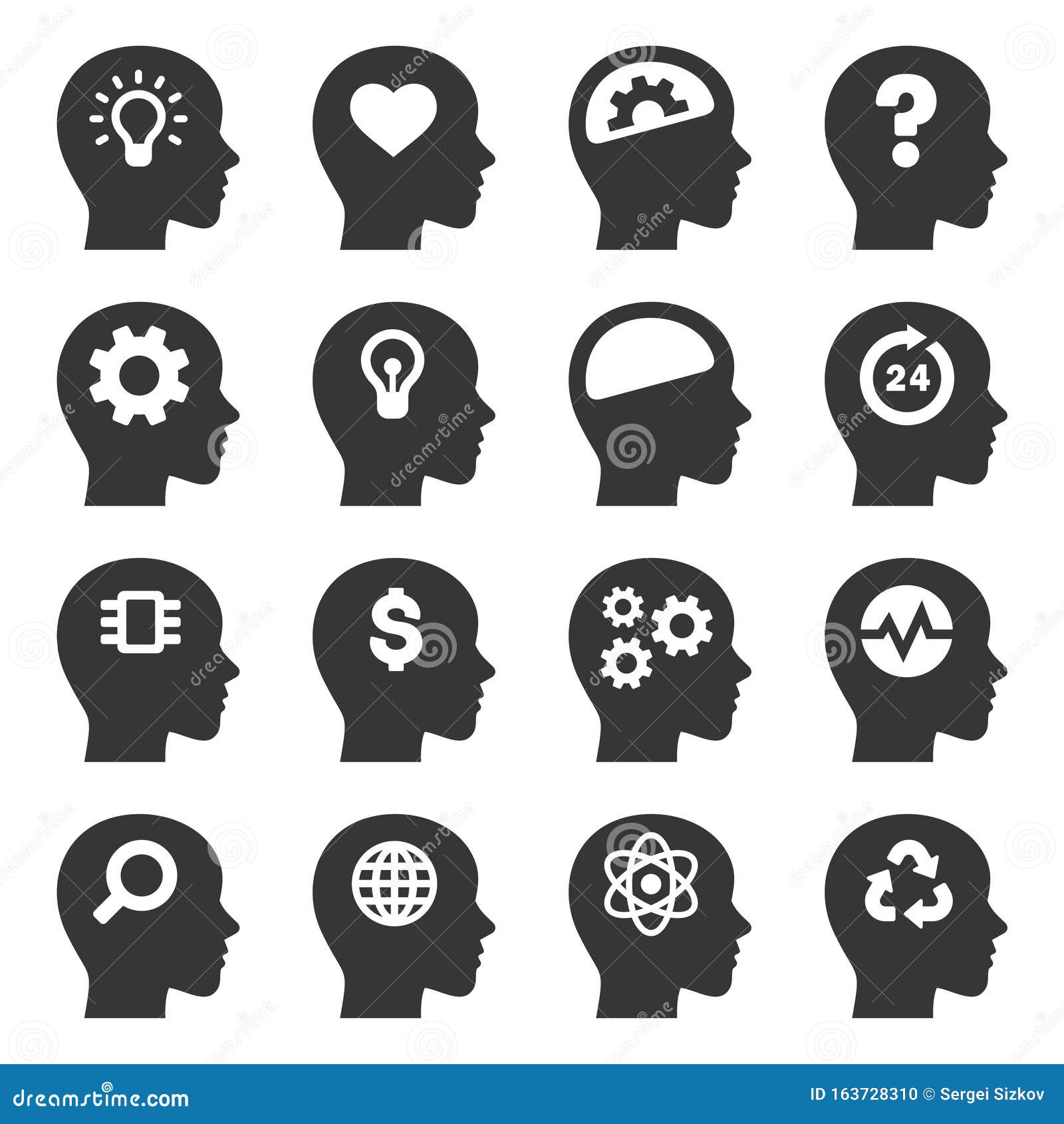 Set Of Head Icons With Idea Symbols Cartoon Vector | CartoonDealer.com ...