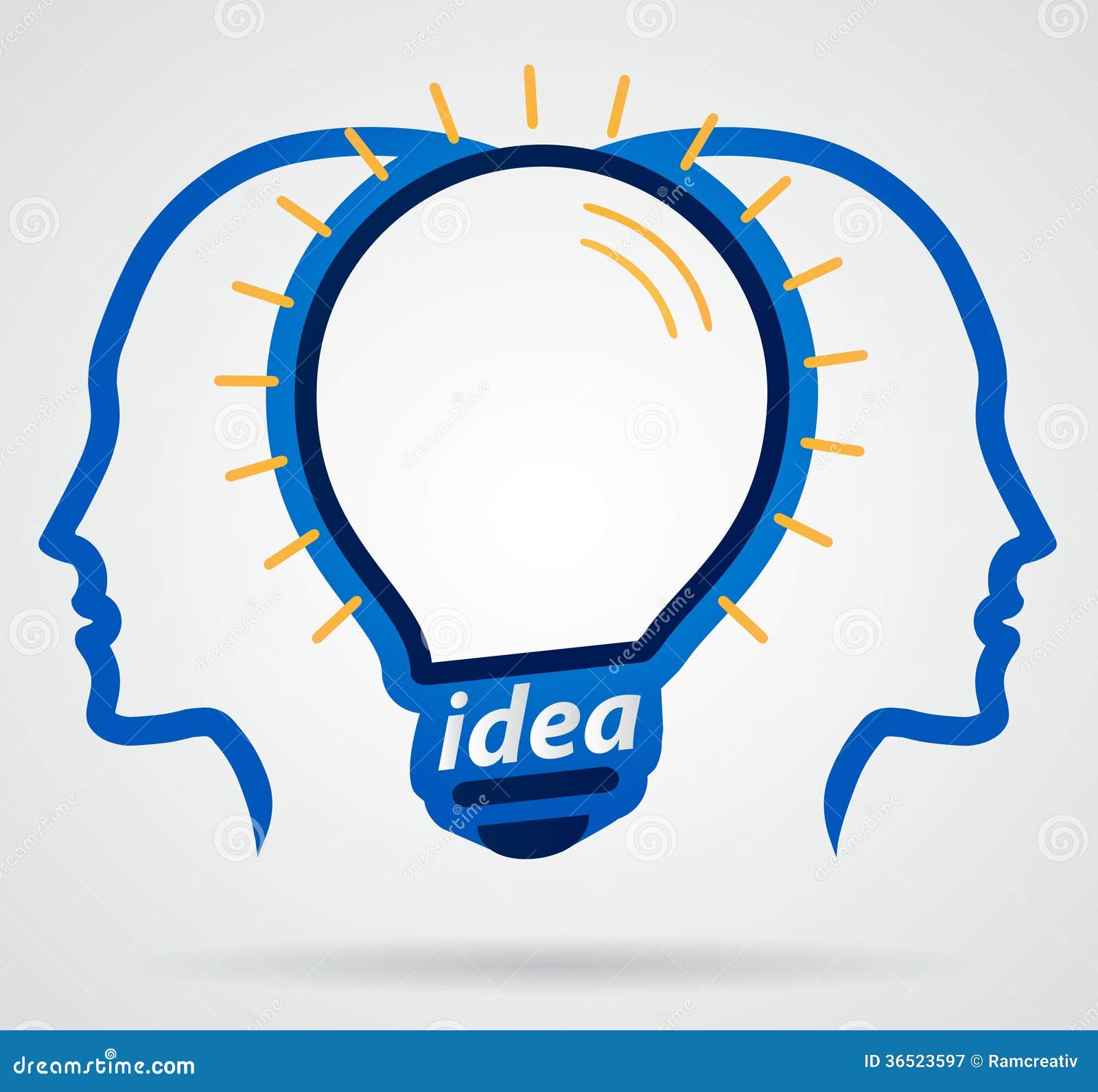 Thinking Head Lamp Illuminating Brain, Unity of Th Stock Vector ...