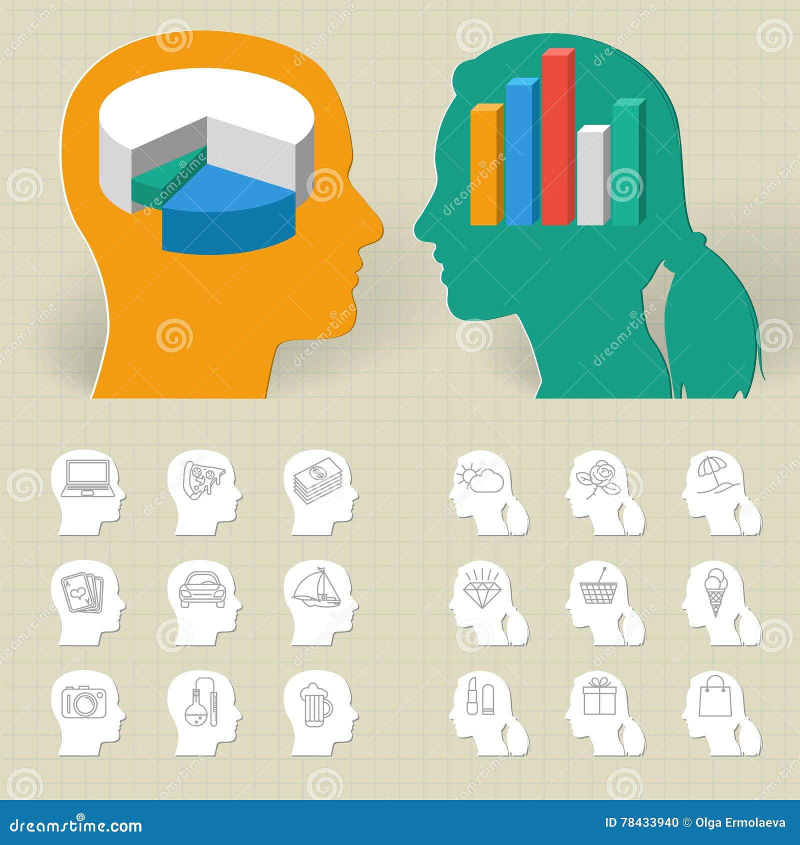 Thinking Head Vector Icons. Stock Vector - Illustration of love, light ...