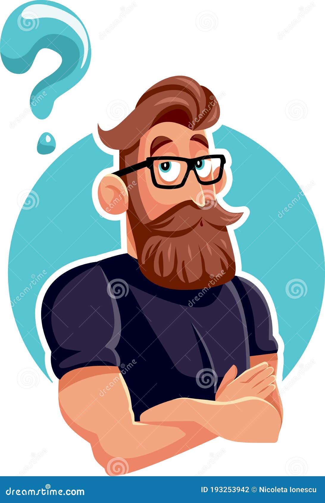 Thinking Hipster Bearded Man with Question Mark Vector Cartoon Stock ...