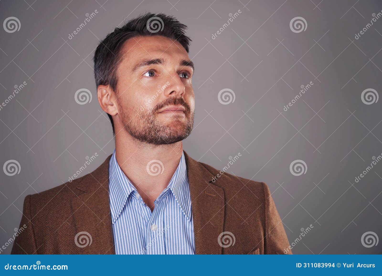 Thinking, Idea and Business Man on Gray Background for Problem Solving ...