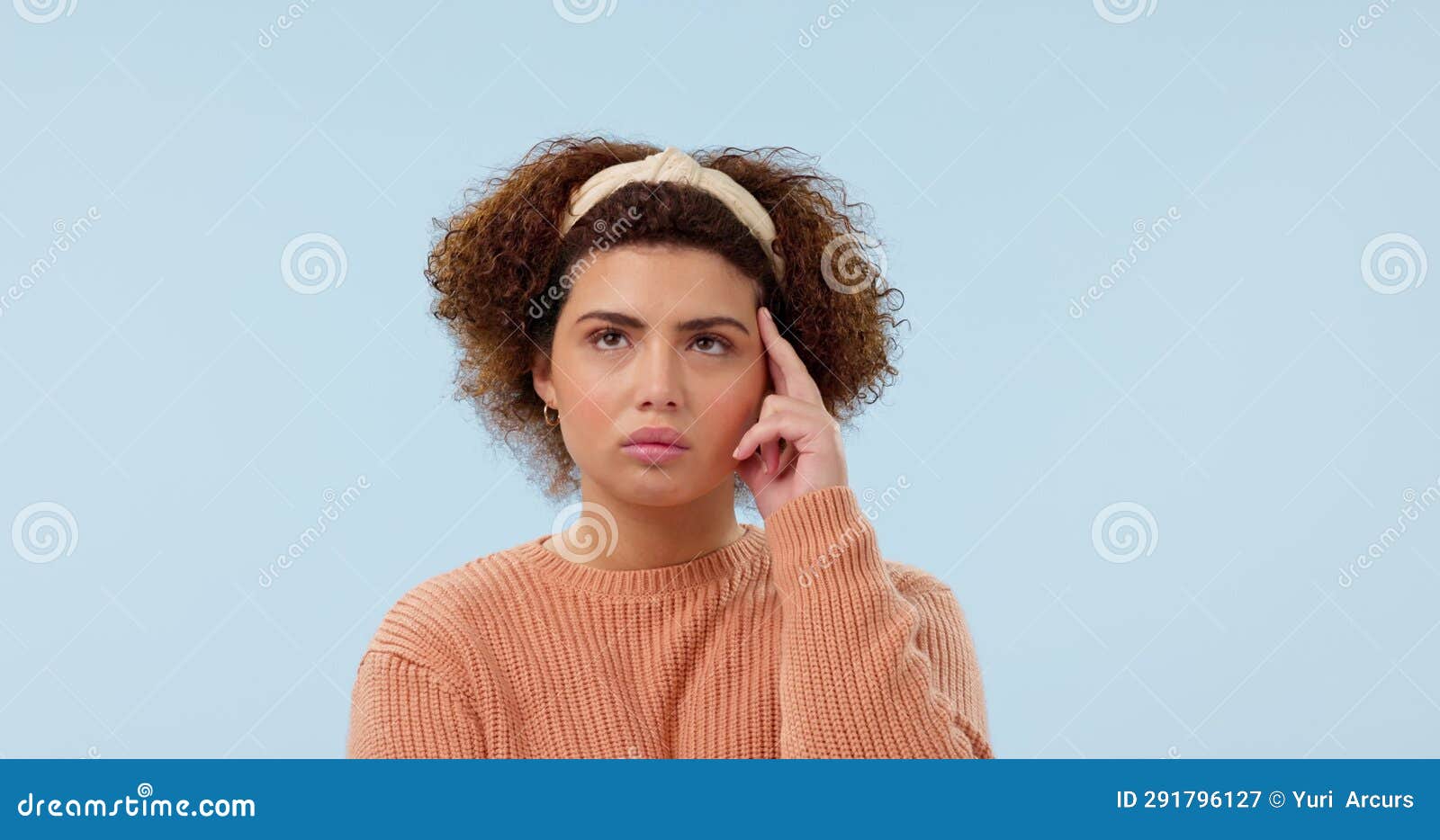 Thinking, Idea and Face of Woman in Studio for Brainstorming, Solution ...