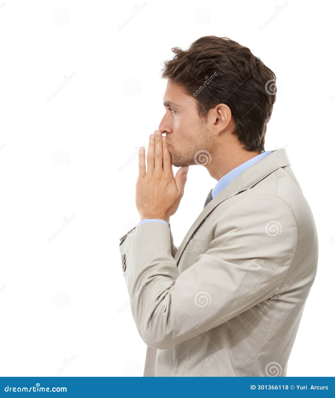 Thinking, Idea and Young Businessman in a Studio with Brainstorming ...