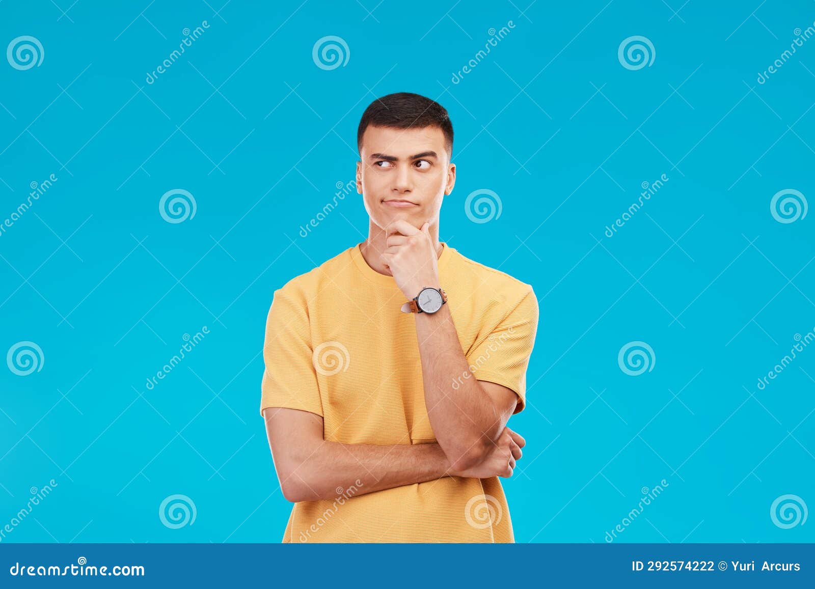 Thinking, Idea and Young Man in Studio with Decision, Brainstorming or ...