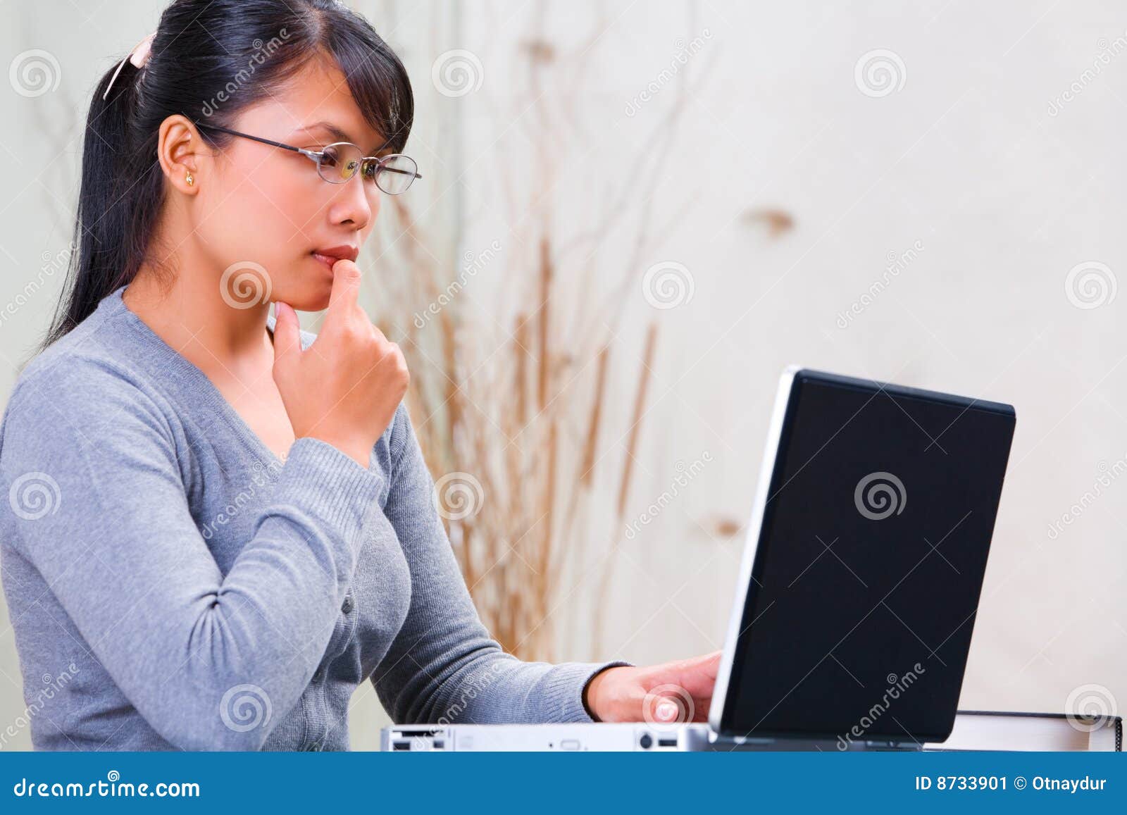 Thinking If Front of Laptop Stock Image - Image of asian, single: 8733901