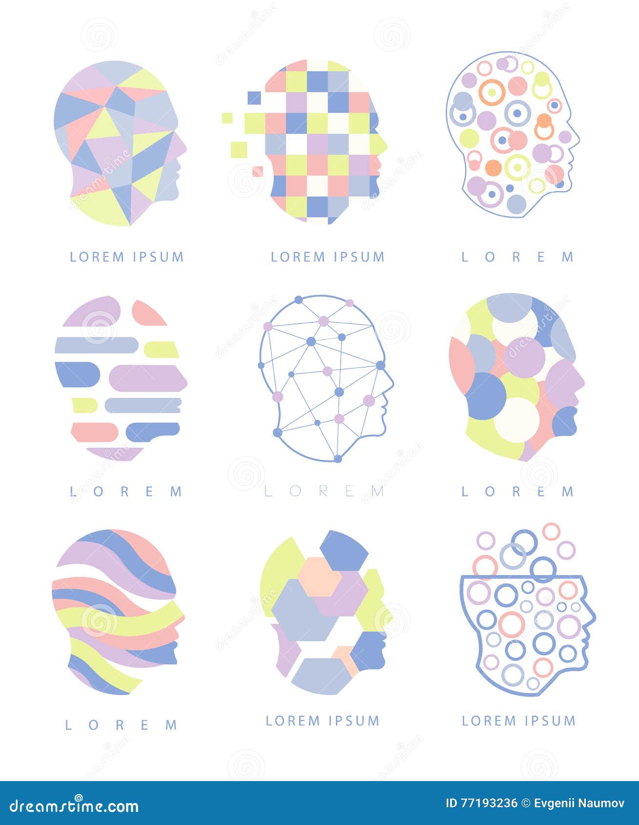 Thinking Inside Human Head Different Abstract Design Pastel Icons Stock ...
