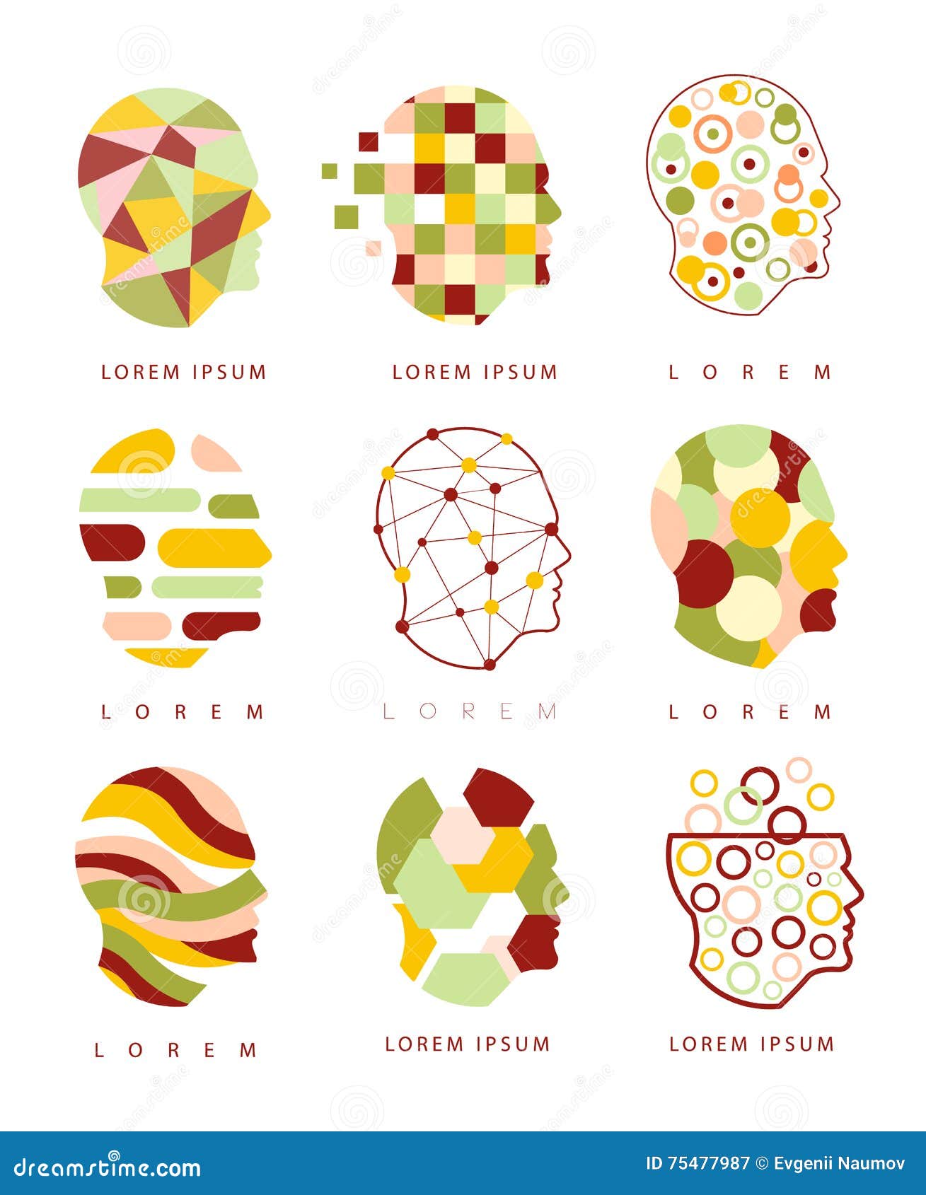 Thinking Inside Human Head Different Geometric Abstract Design Icons ...