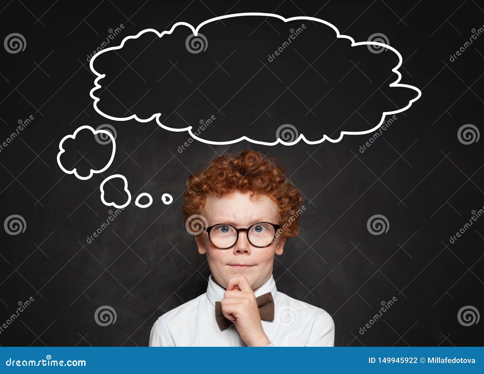 Thinking Kid and Big Empty Speech Clouds Bubbles Stock Photo - Image of ...
