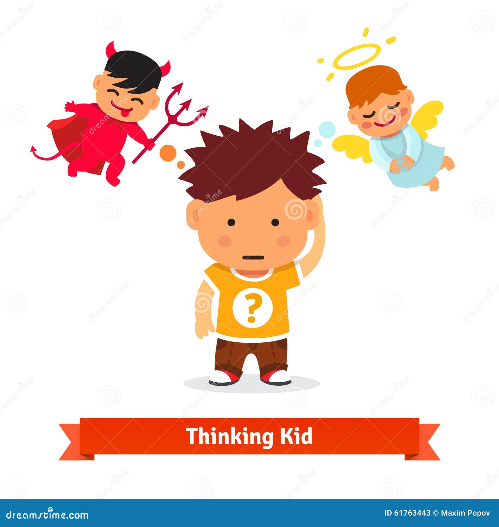 Thinking Kid Making Choice between Good and Evil Stock Vector ...