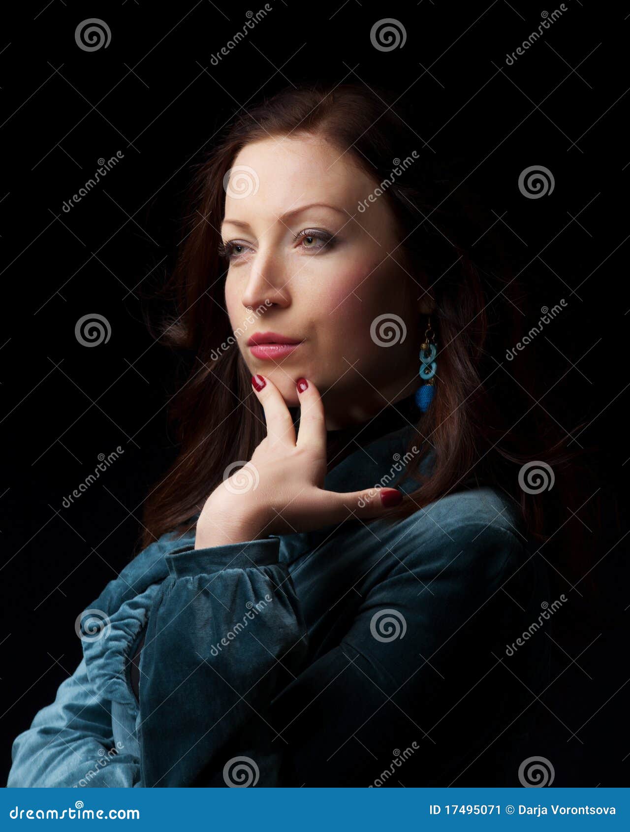 Thinking lady stock image. Image of studio, white, portrait - 17495071