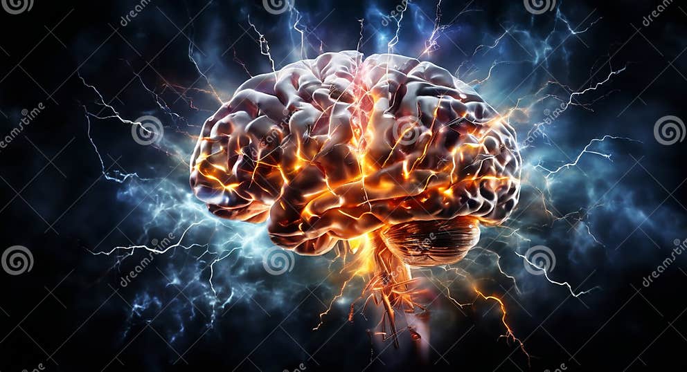 Thinking Lightning: 3D Brain Energy Storm Stock Illustration ...