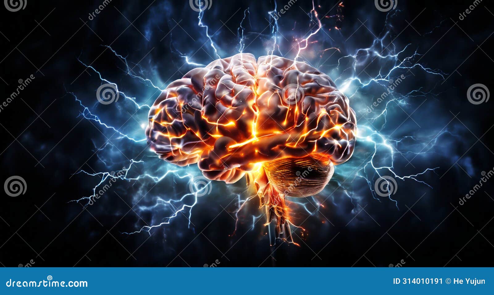 Thinking Lightning: 3D Brain Energy Storm Stock Illustration ...
