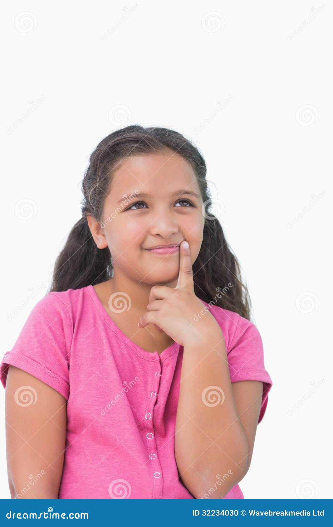 Thinking little girl stock photo. Image of smile, thoughtful - 32234030