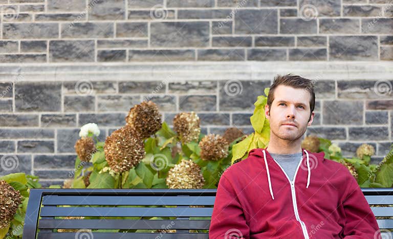 Thinking Man on a Bench stock image. Image of front, modern - 46366519
